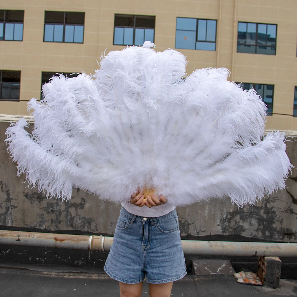 Big-Ostrich-Feather-Fans-13-Bars-White-Plumes-Folding-Fan-for-Carnival ...