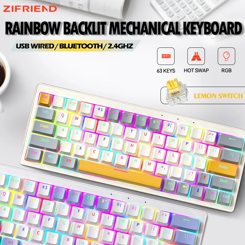 ZIFRIEND-Mini-Ke-mechanical-keyboard-Hot-Swap-RGB-63-Keys-Custom-For ...