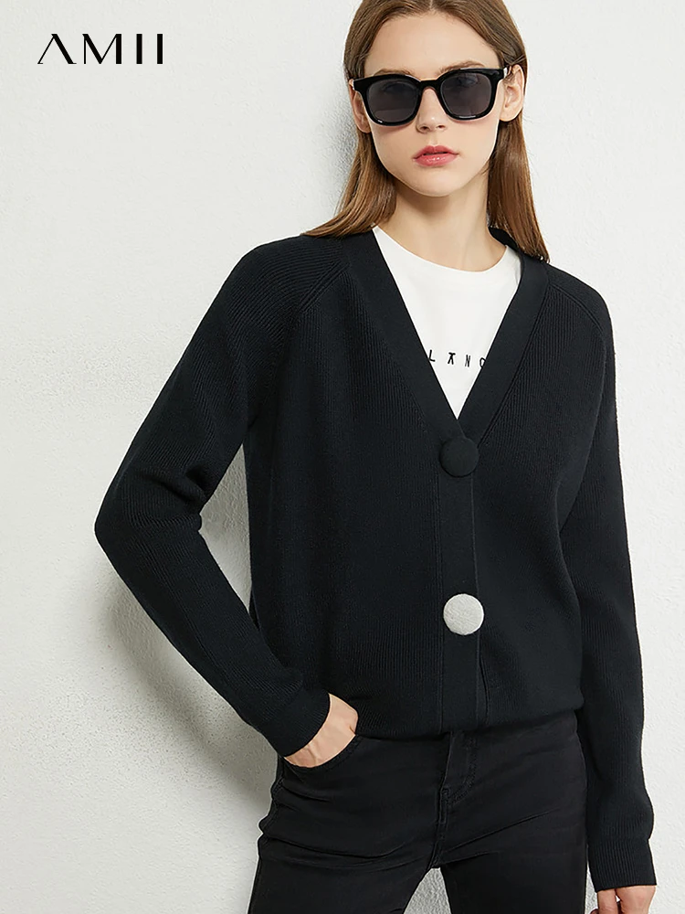 Amii Minimalism Autumn Cardigans Women Casual V-neck Loose Solid ...