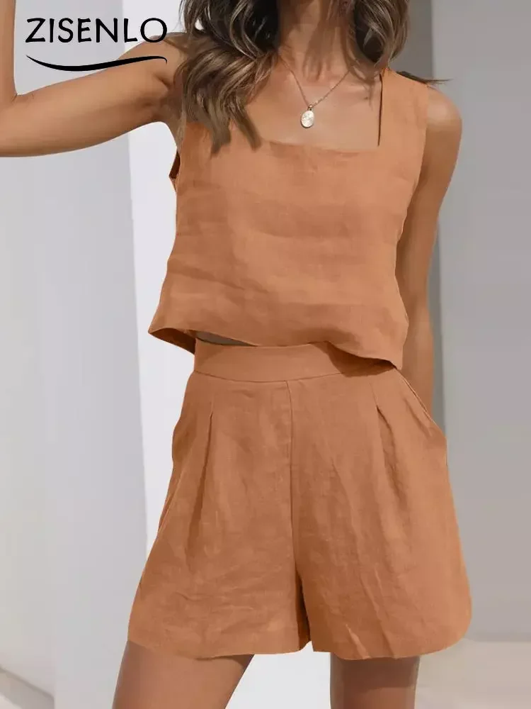 Elegant-Short-Sets-Summer-Casual-Sleeveless-Tops-Shorts-Two-Piece-Sets ...