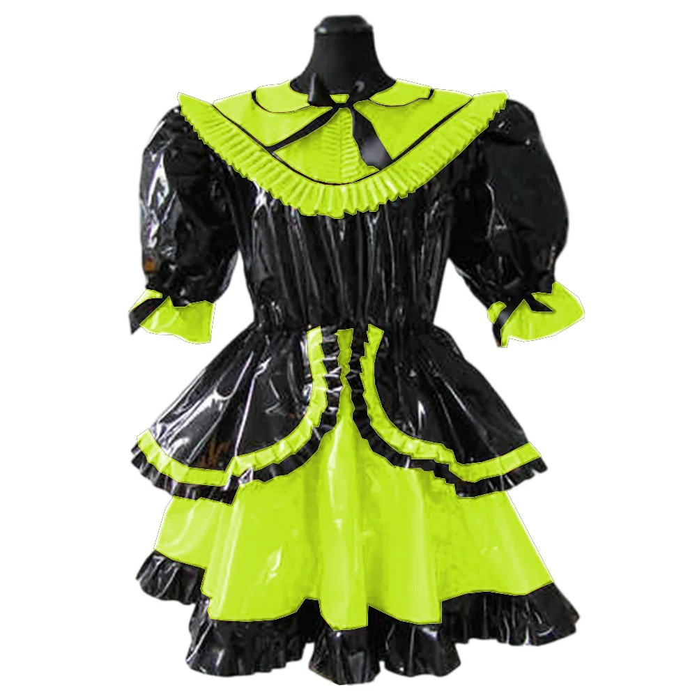 Lolita-French-Lockable-Maid-Dress-Uniform-Glossy-PVC-Leather-Short-Puff ...