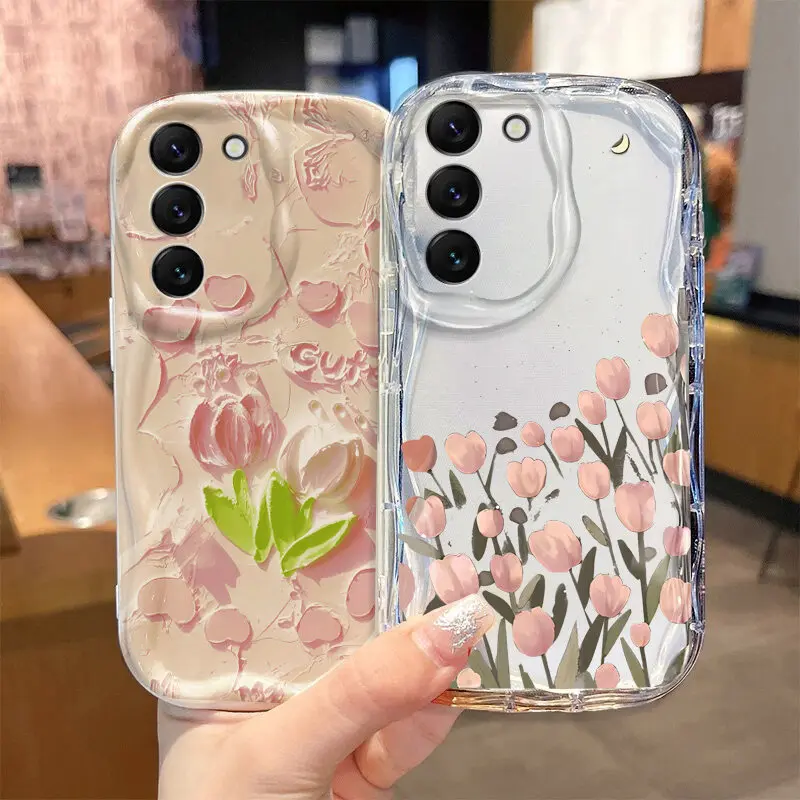 Tulip Flower Bow Cream Wavy Edge Phone Case Cover for Samsung S20FE ...