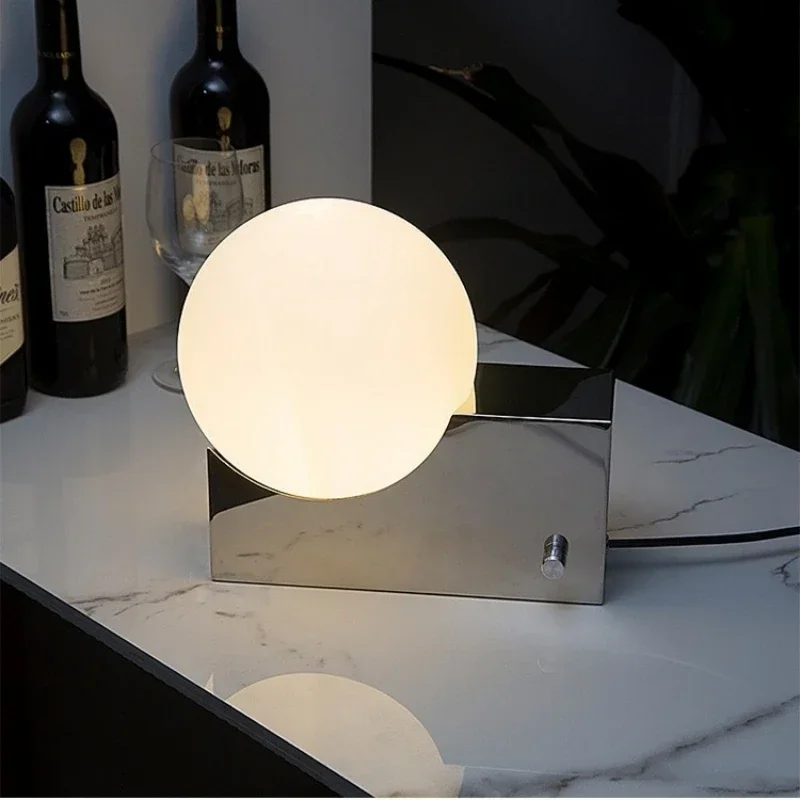 Creative Chrome Table Lamp Led Desk Light Glass Ball Stainless Black ...