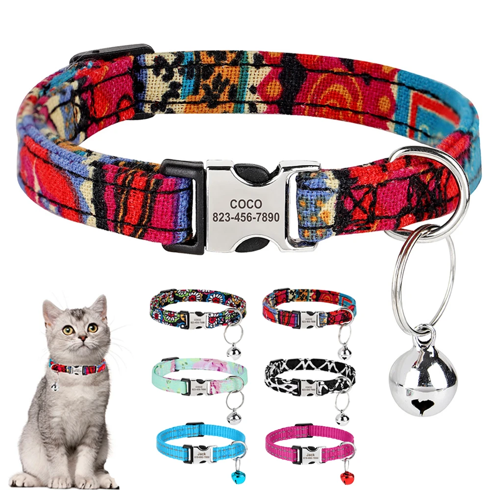 Custom Cat Collar Nylon Puppy Kitten Collars Free Engraved Pet ID Tag ...