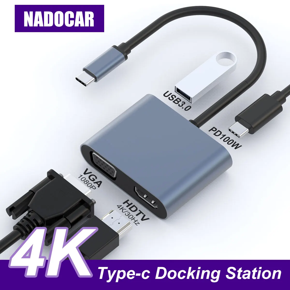 4In1-USB-C-Docking-Station-Aluminum-Shell-Type-C-Hub-With-4K-HDMI-PD ...