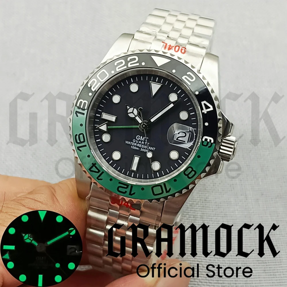 40mm GMT Men's Watch Ceramic Bezel Sapphire Glass Luminous Dial 10Bar ...