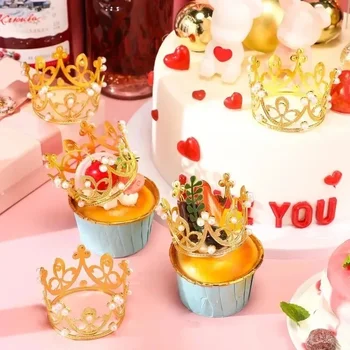 20/1Pcs Mini Crown Cake Decoration Pearl Tiara Gold Silver Crowns Cake ...