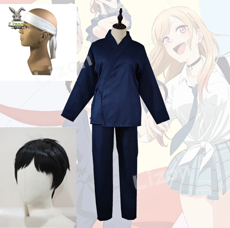 Anime My Dress-Up Darling Wakana Gojo Cosplay Costume Dark Blue Kimono ...