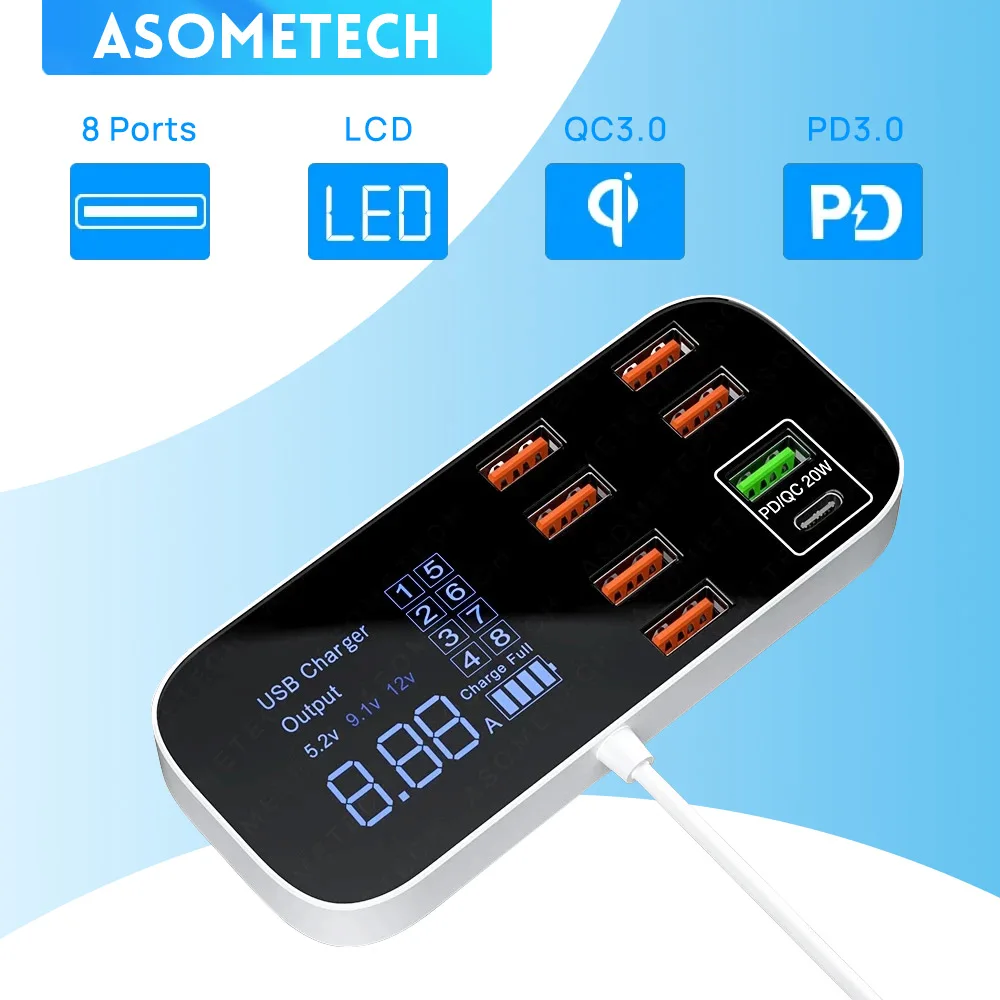 8-Port-USB-Charger-HUB-Quick-Charge-3-0-LED-Display-Multi-USB-Charging ...