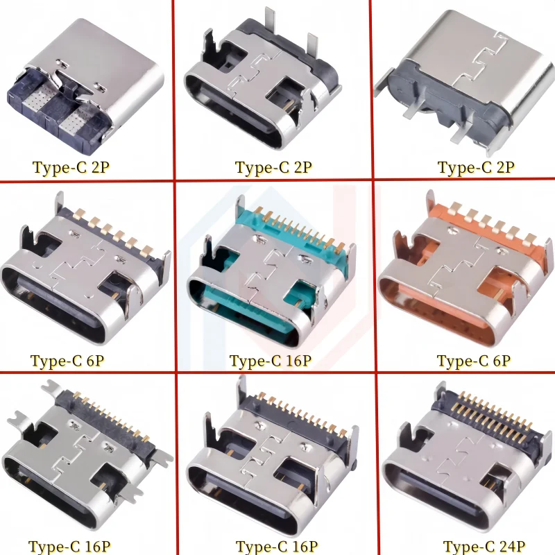 USB Connector Type C Female Charging Port Jack 2/4/6/16 Pin Type-C ...