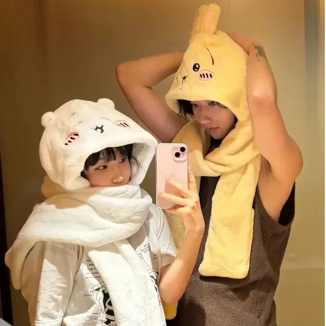 Chiikawa Winter Warming All-in-one Plush Cold-proof Hat, Scarf and ...