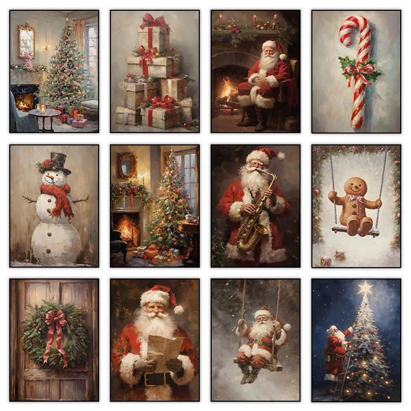 Christmas-Holiday-Posters-Santa-Claus-Snowman-Gingerbread-Man-Prints ...