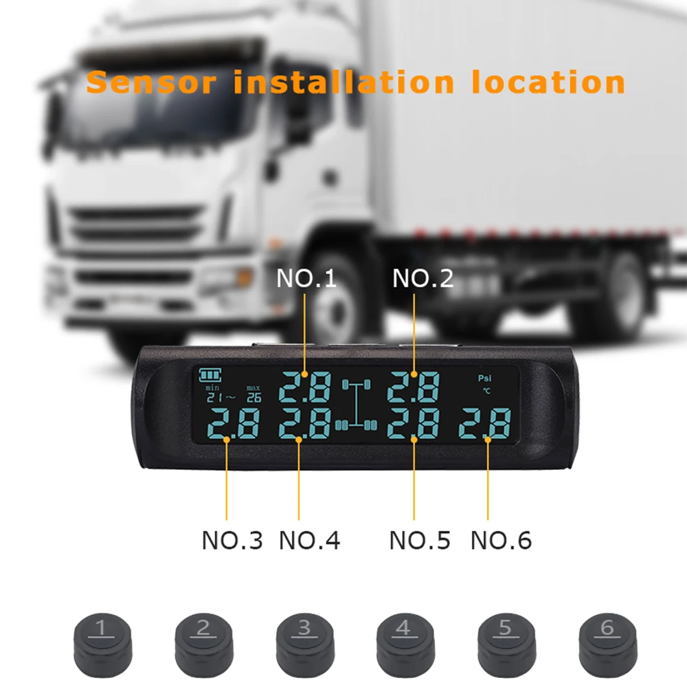 Autotruck-TMPS-Solar-6-Sensors-Car-Tire-Pressure-Monitoring-System ...