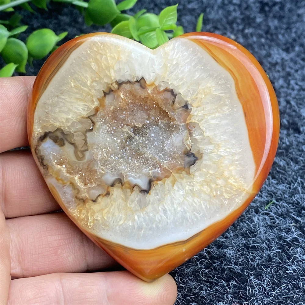 Natural Beautiful Red aAgate Sliced Geode Heart Shape Ornaments Home ...