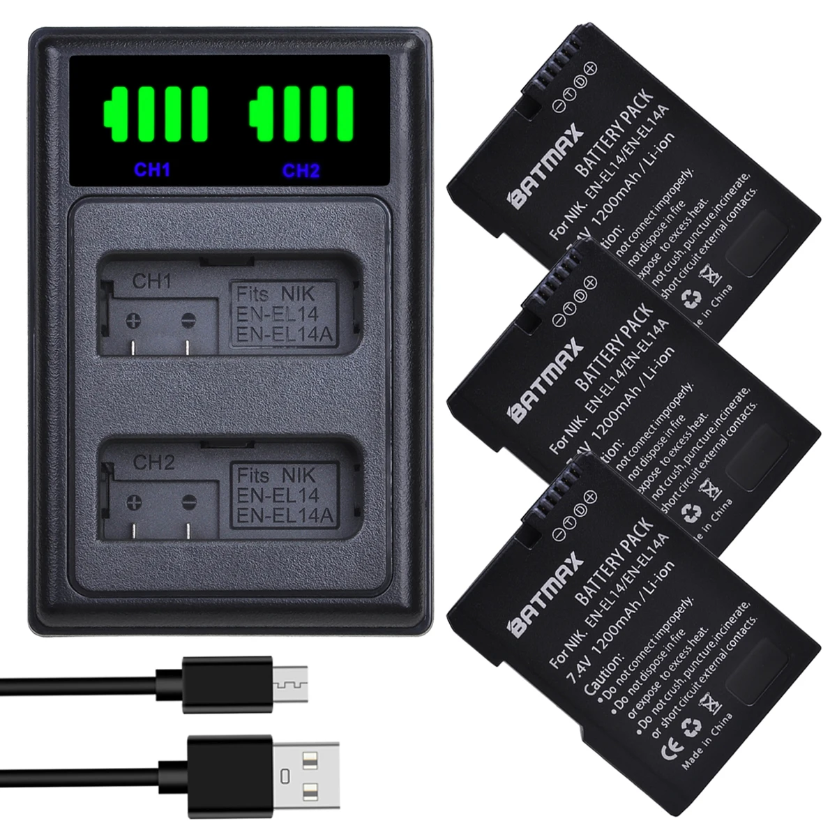 Batmax EN-EL14/EN-EL14A Battery & Dual Charger With Type-C - Compatible ...
