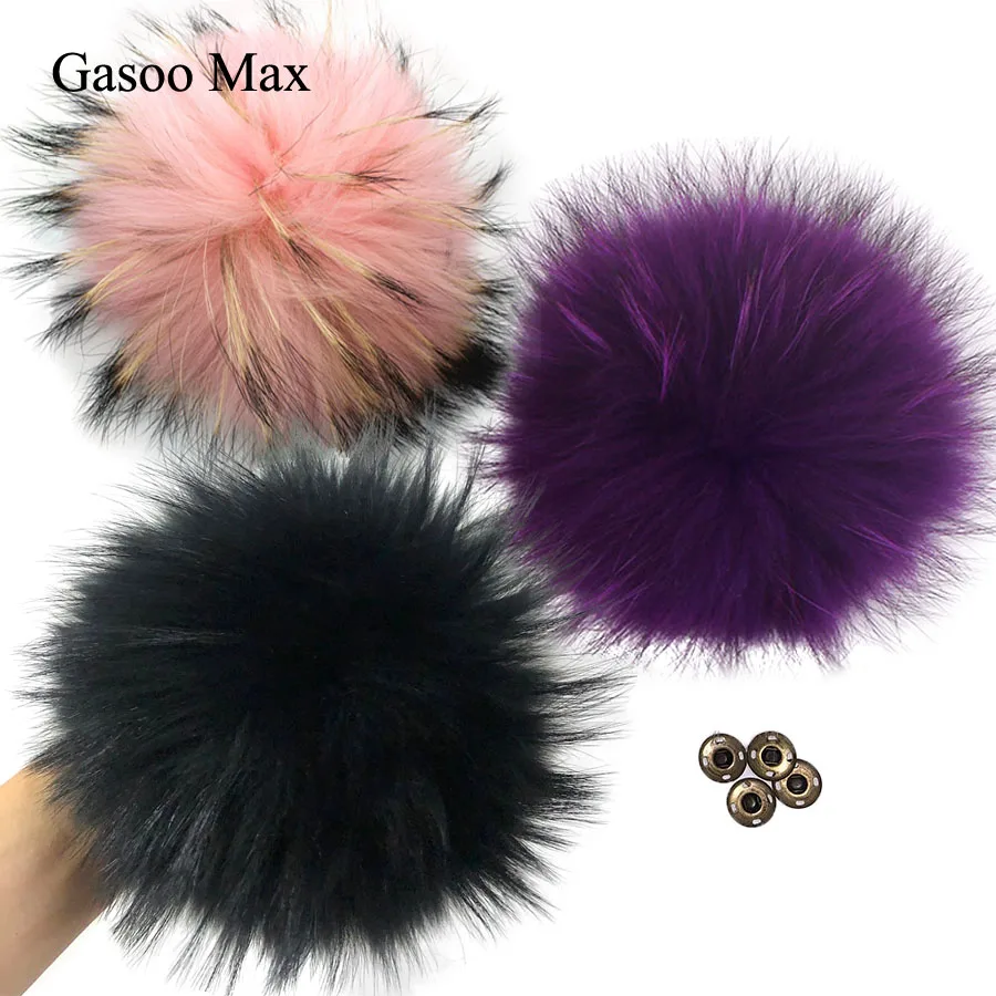 Big Fluffy Real Fur Fox Pompoms With Button DIY Raccoon Fur Pom Poms ...