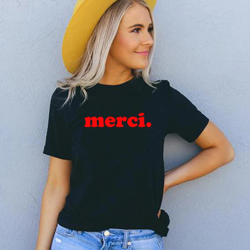 Merci-Letter-Printed-French-Saying-Fashion-Women-T-Shirts-Thank-You ...