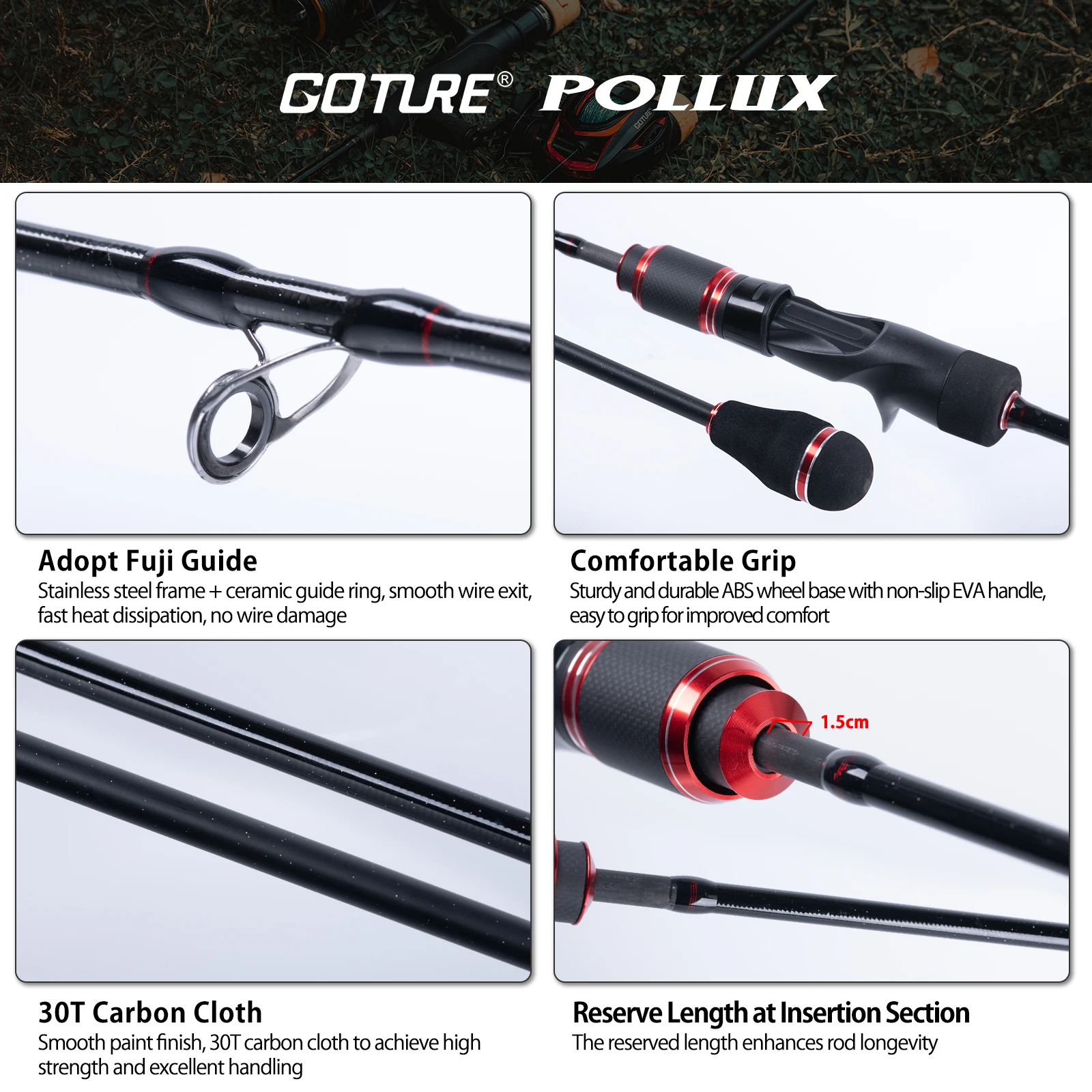Goture POLLUX 1,83 м 1,98 м медленная удочка для отсадки, 2-секционная ...