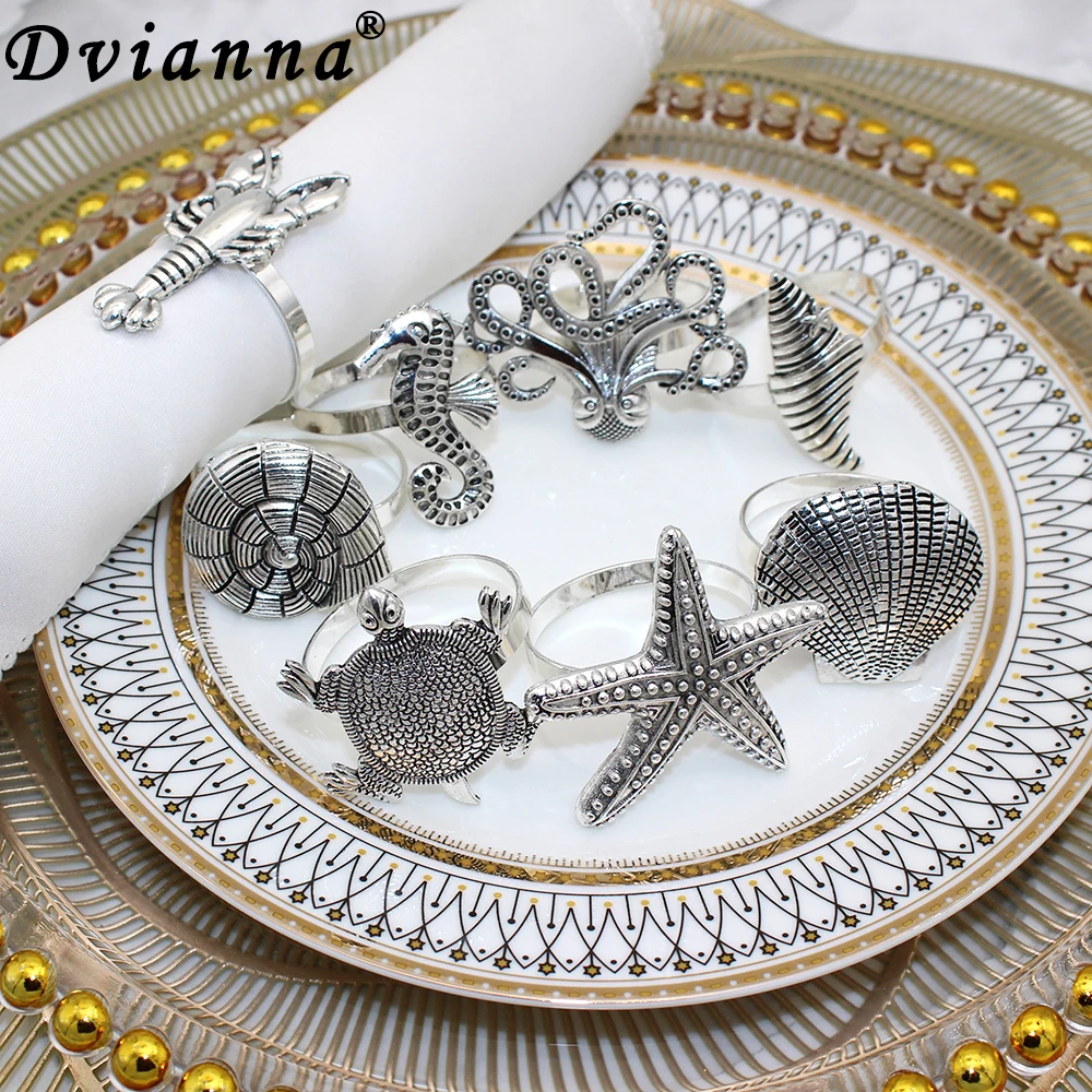 2Pcs-Coastal-Theme-Metal-Napkin-Rings-Shell-Lobster-Seahorse-Conch ...