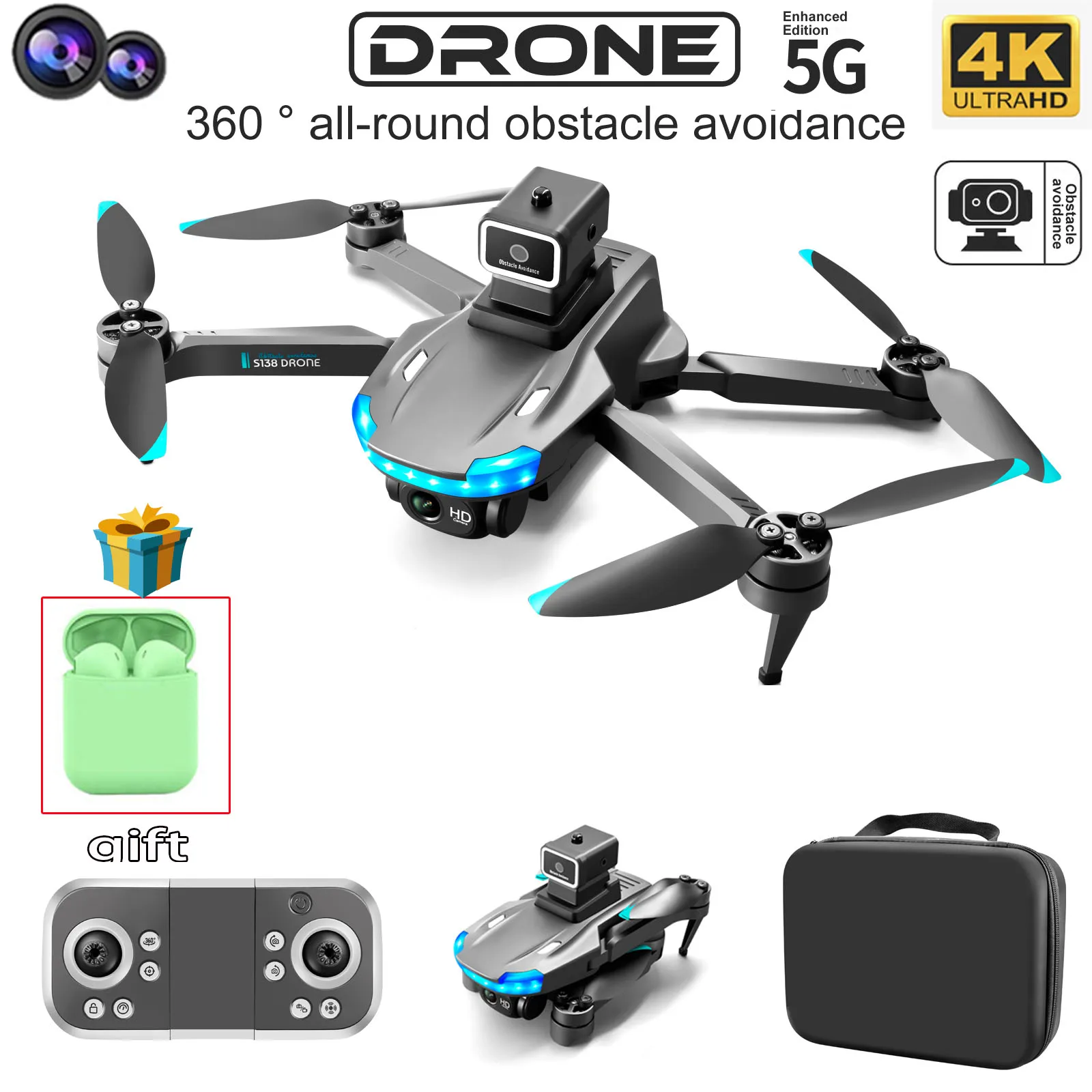 HK90 UAV 4K professional FPV RC dual HD camera UAV brushless motor RC ...