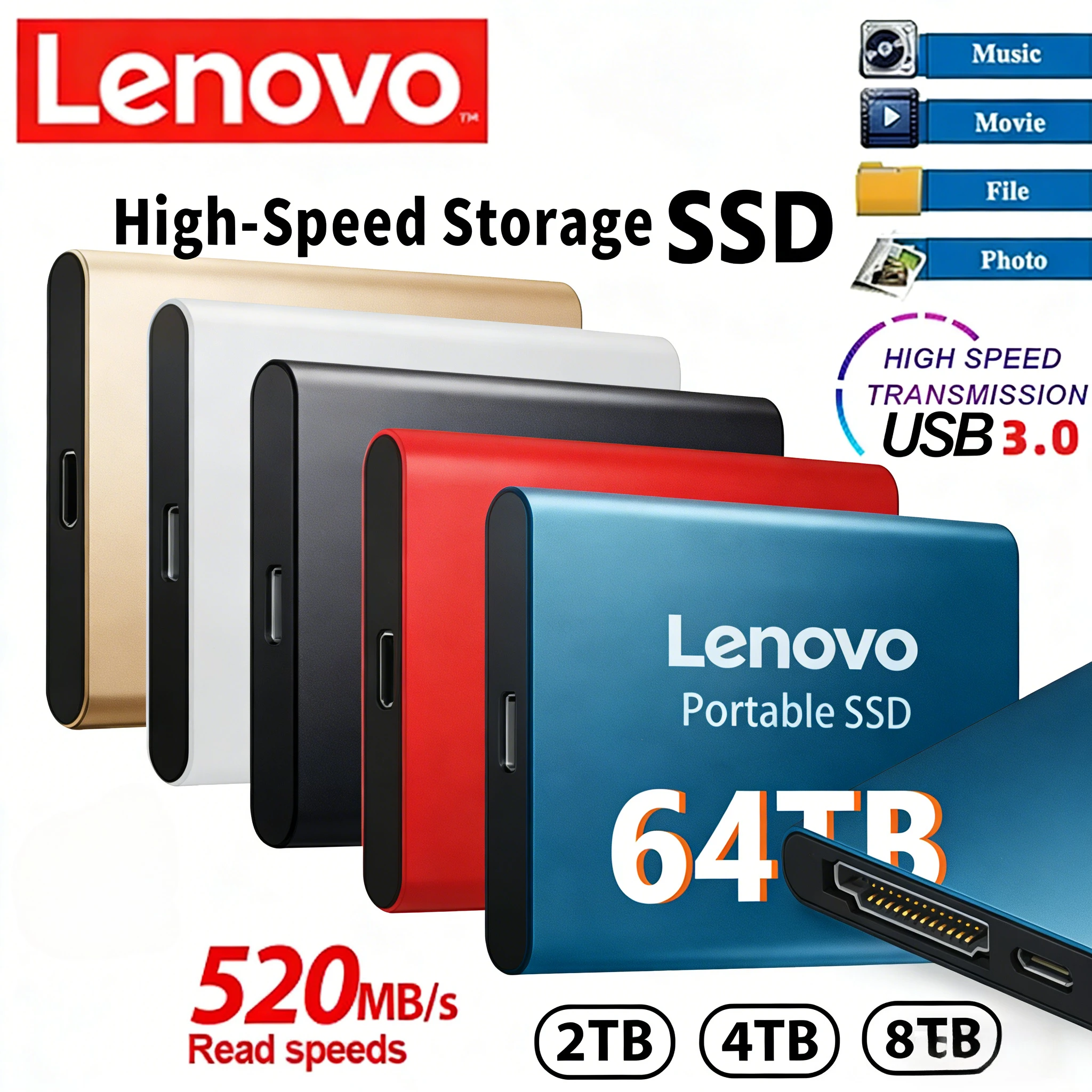 Lenovo 2026 New High-speed External Hard Drive 500GB 2TB 4TB 8TB USB3.1 ...