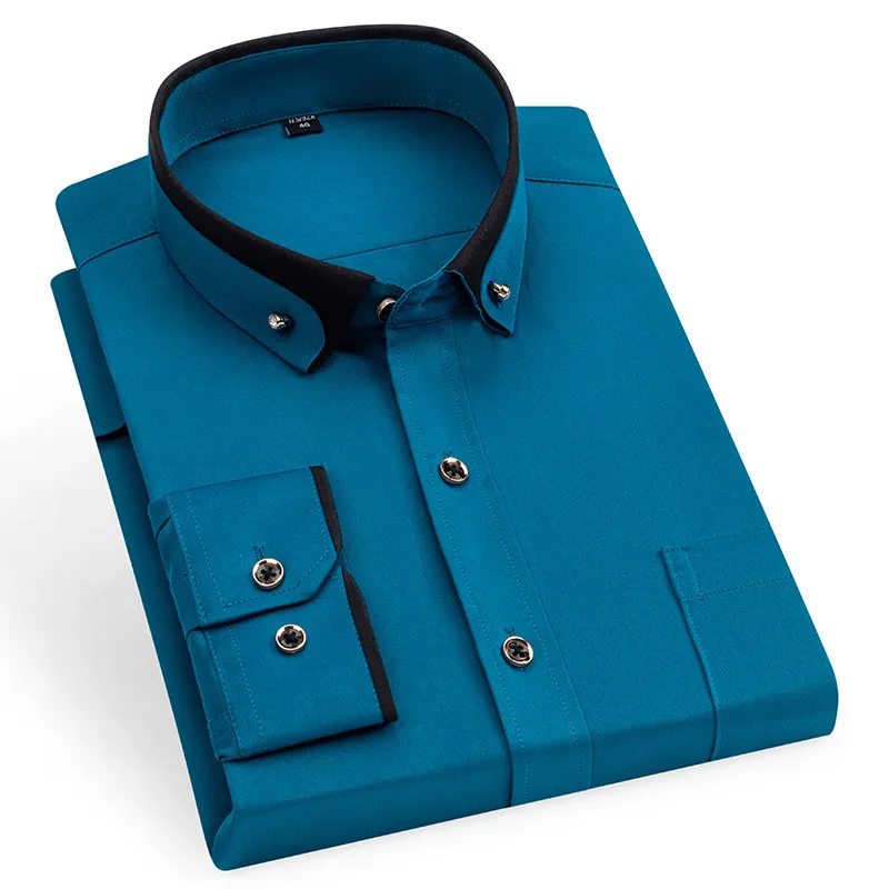 Men's Double Collar Shirt Long Sleeves Fashion Formal Classic Business ...