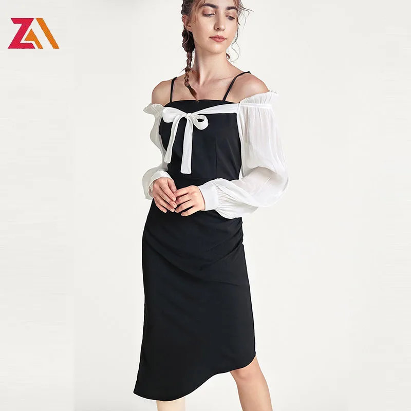 ZALady-French-chic-fashion-black-white-elegant-midi-irregular-dresses ...