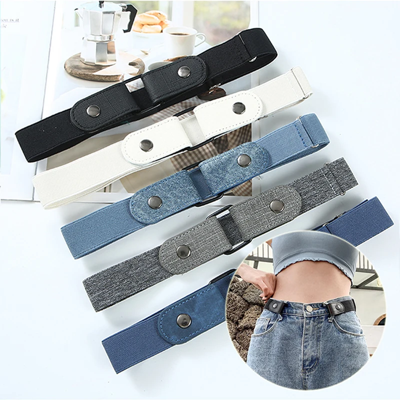 New Adjustable Stretch Elastic Waist Band Invisible Belt Buckle-Free Belts for Women Men Jean ...