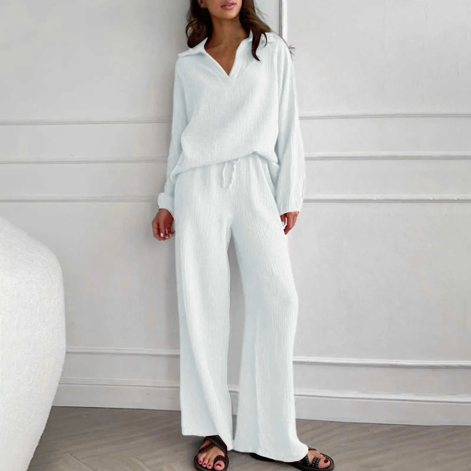 Conjunto-de-dos-piezas-de-algod-n-y-lino-para-mujer-traje-de-pantalones ...