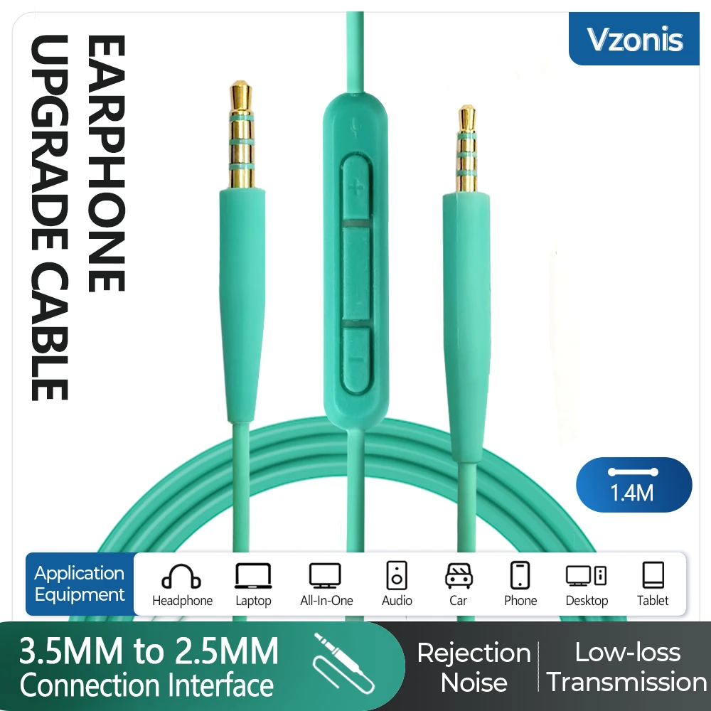 2.5mm jack to 3.5mm jack Headphone Cable with Mic Volume Control for ...