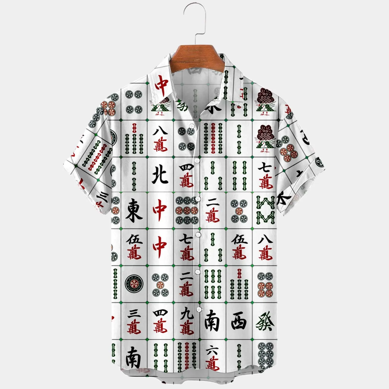 Short-Hand-Shirt-Men-Mahjong-Shirt-Casual-Print-Turn-Down-Collar-Button ...