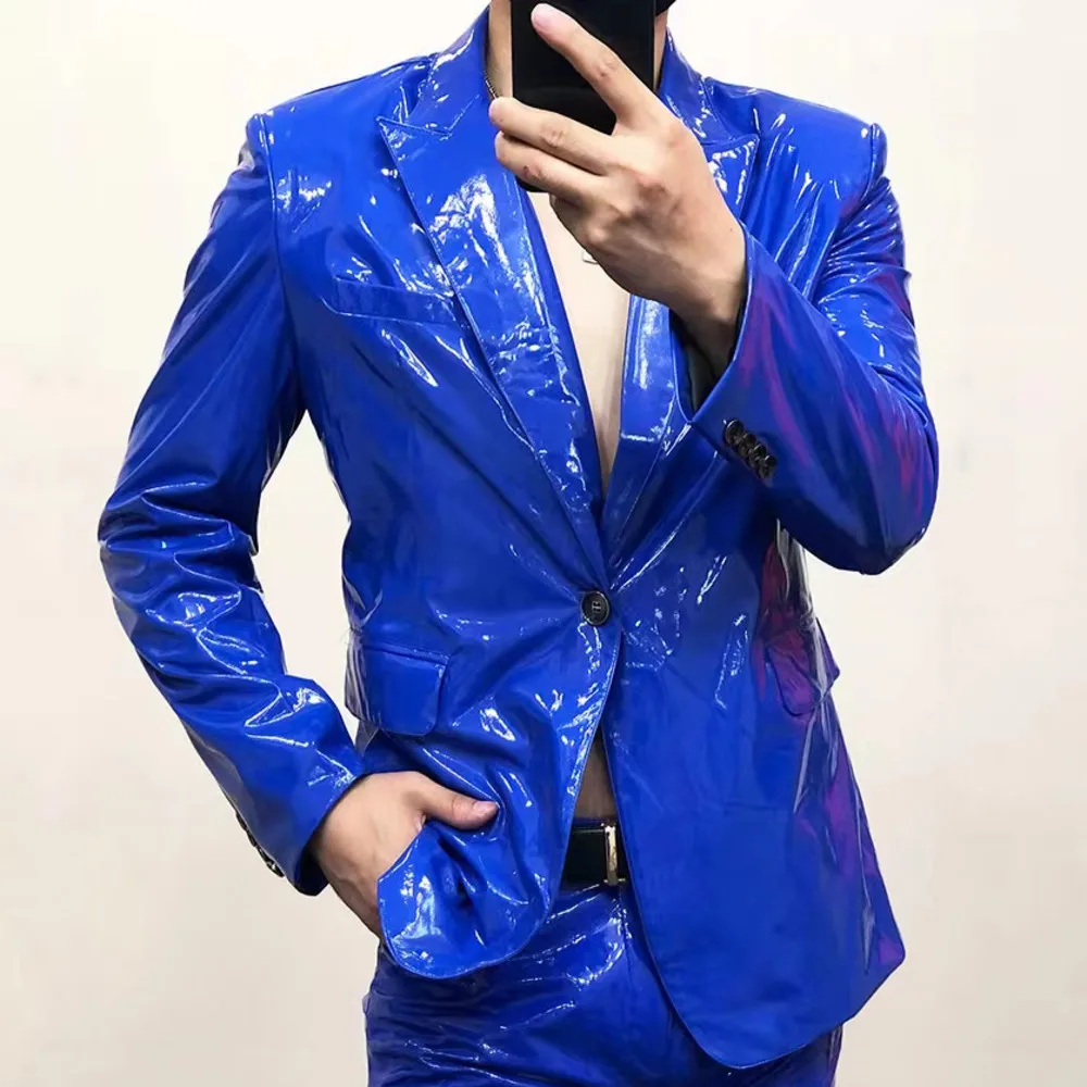 New-Multicolor-Mirror-Bright-Leather-Blazer-Men-Plus-Performance-Suit ...