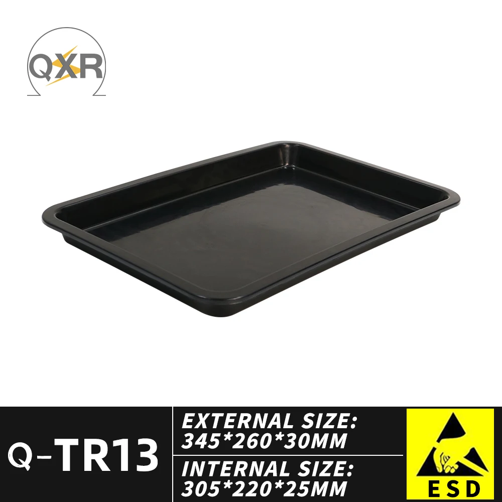 Q-TR13 ESD Tray 345*260*30mm Black conductive tray stackable beveled ...