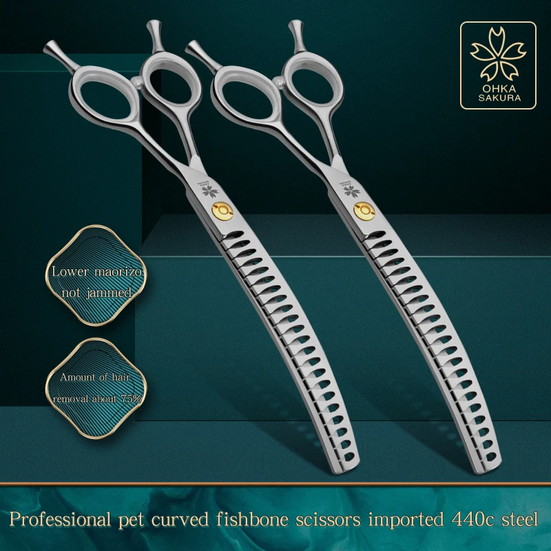 Refinement-curved-fish-bone-pet-grooming-thinning-scissors-7inch-curved ...