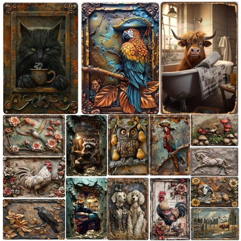 Vintage Metal Tin Poster Animal Retro Metal Tin Signs Posters Plates ...