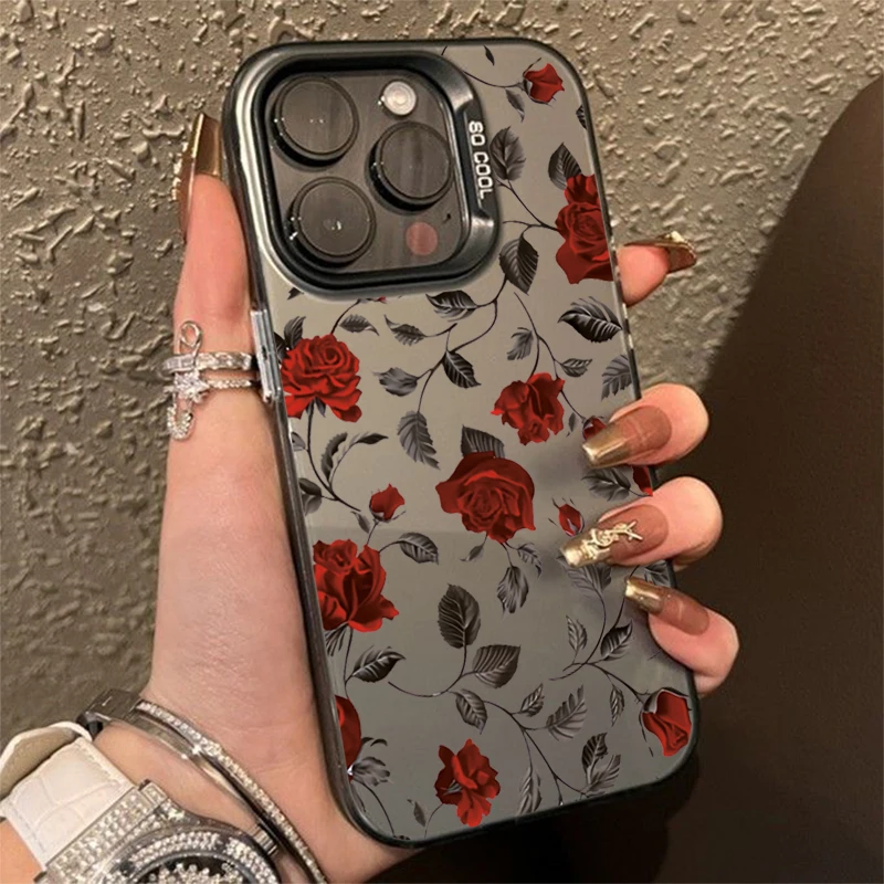 Retro-Fashion-Red-Rose-Matte-Laser-Phone-Case-For-iPhone-11-12-13-14-15 ...