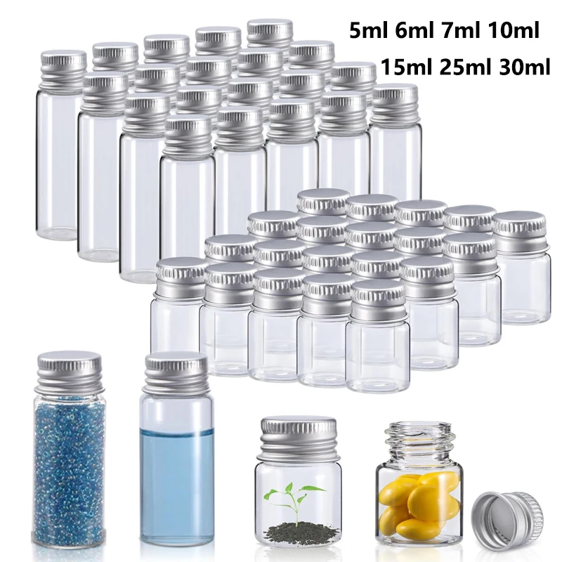 5pieces 5ml/6ml/7ml/10ml/14ml/18ml/20ml/25ml/30ml Glass Bottles with Aluminium Lids Small Mini ...