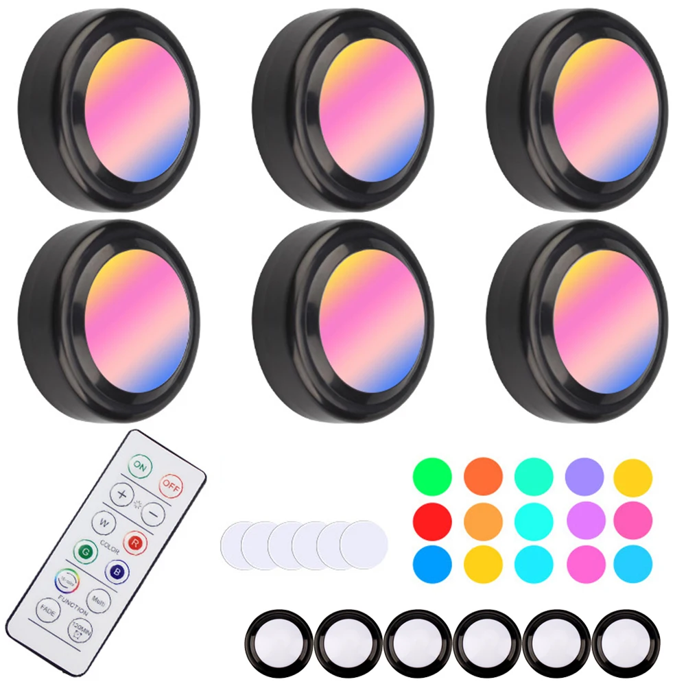 6Pack-Black-Puck-Lights-With-Remote-LED-Under-Cabinet-Light-Dimmable ...