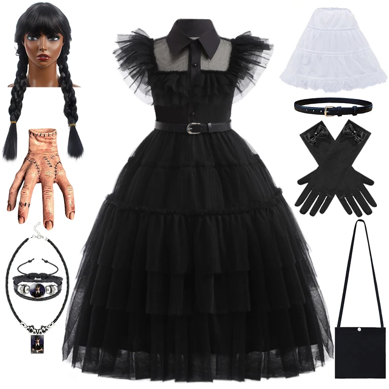 New-3-12-Years-Children-Cosplay-Wednesday-Addams-Long-Dresses-Halloween ...