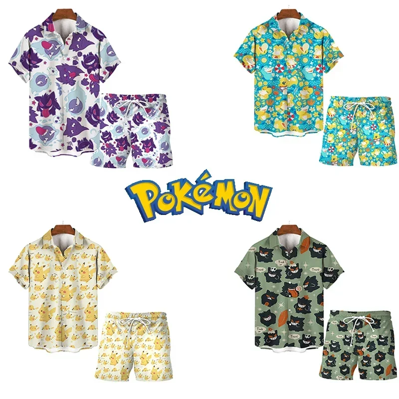 Pokemon-Floral-Shirts-Men-Women-Shorts-Short-Sleeves-Anime-Pikachu ...