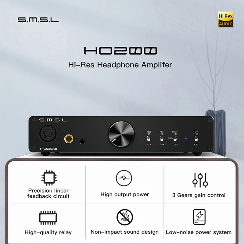 SMSL-HO200-HiRes-Headphone-Amplifier-16ohm-6W-32ohm-3W-RCA-PRE-Output ...