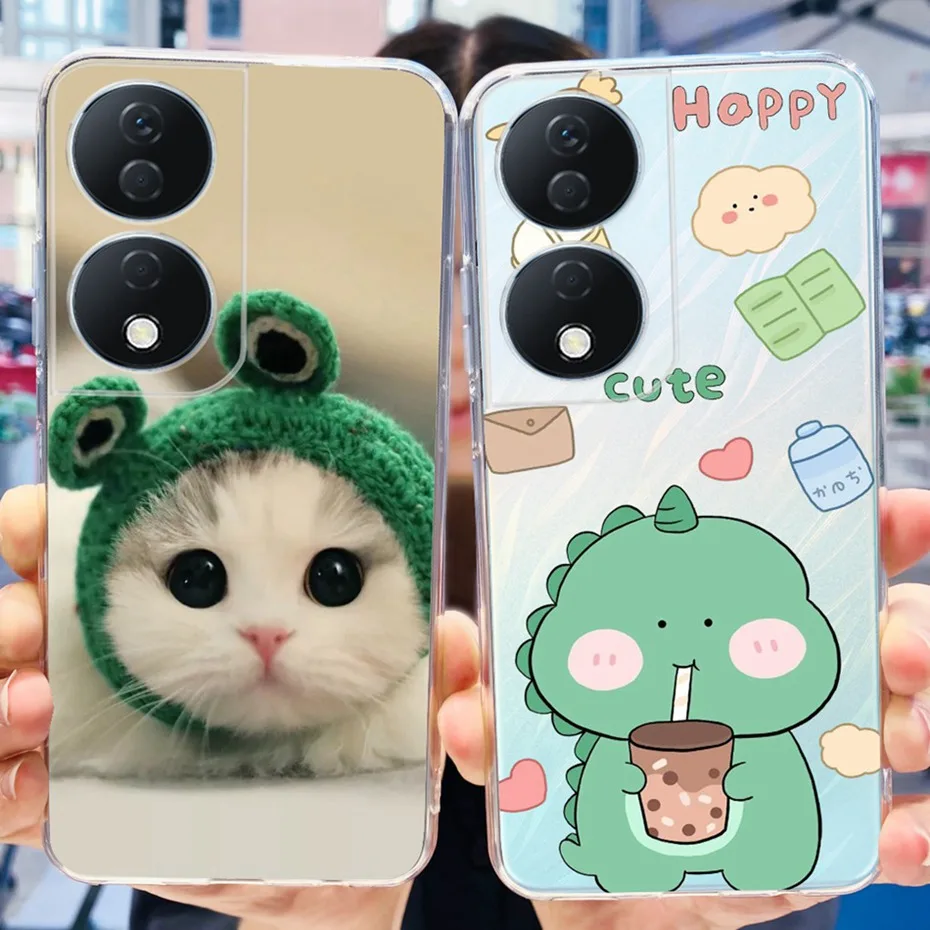 Case For Honor X7b 2023 Cute Cat Dinosaur Painted Phone Bumper For ...