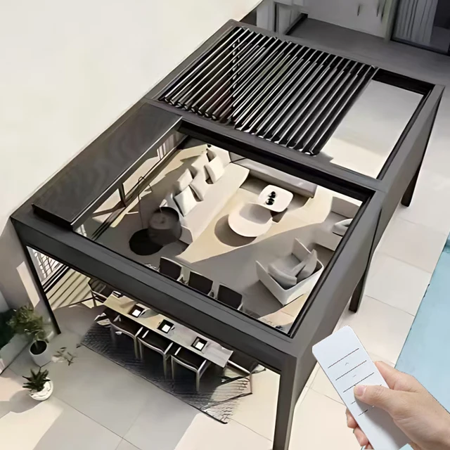 Motorized Aluminum Pergola Louvered Waterproof Roof Garden Sun Shade ...