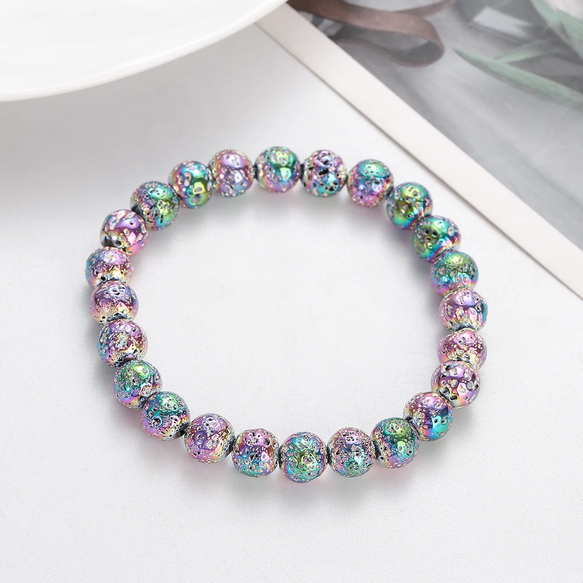 Natural Volcanic Stone Bracelet for Men Lava Stone 8mm Purple Beads ...