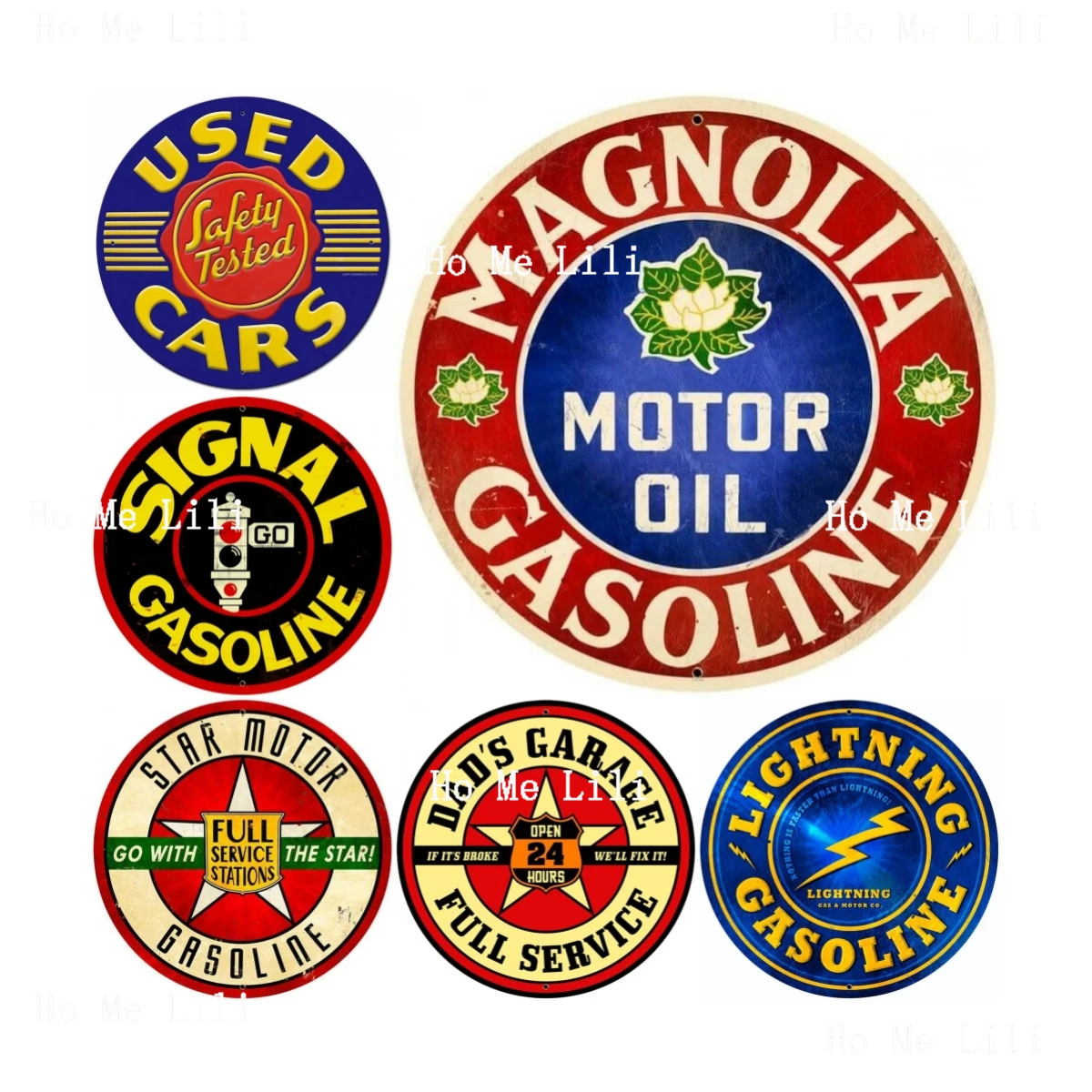 Retro-Star-Car-Gasoline-Traffic-Light-Lightning-Five-Pointed-Star-Round ...