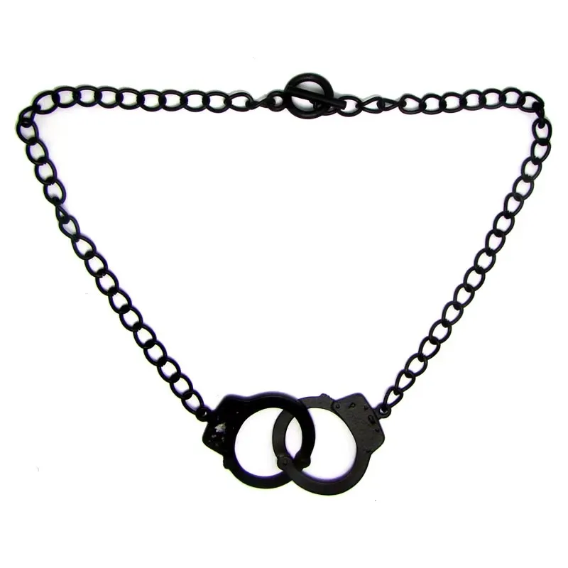 Metal Handcuffs Charm Toggle Pendant Necklace Matt Black Linked Alloy ...