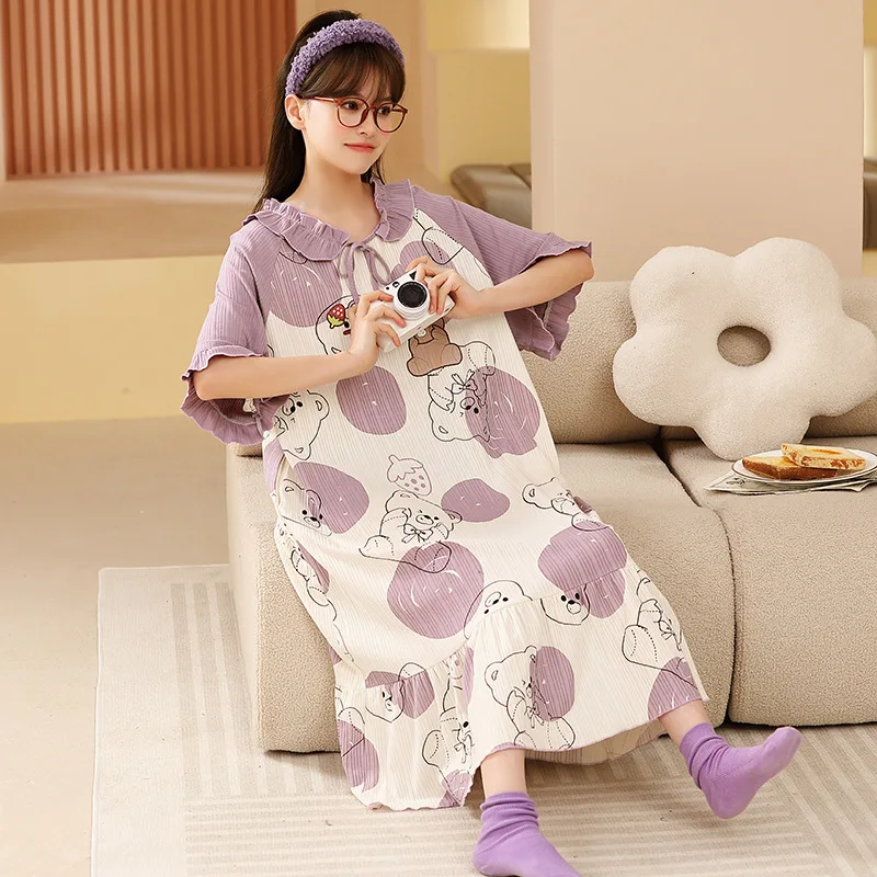 Summer Cotton Women's Nightgowns Girls Night Dress Cute Bear Kawaii ...