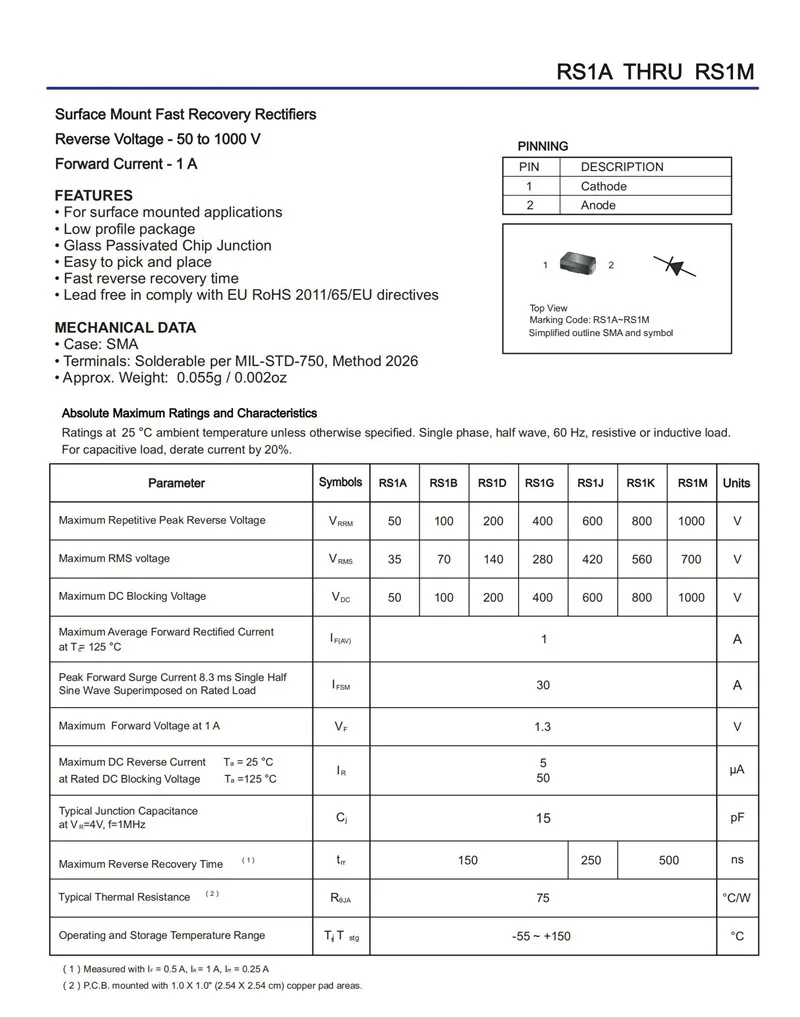 Fast Recovery Diode RS1D FR104 - leetechbd