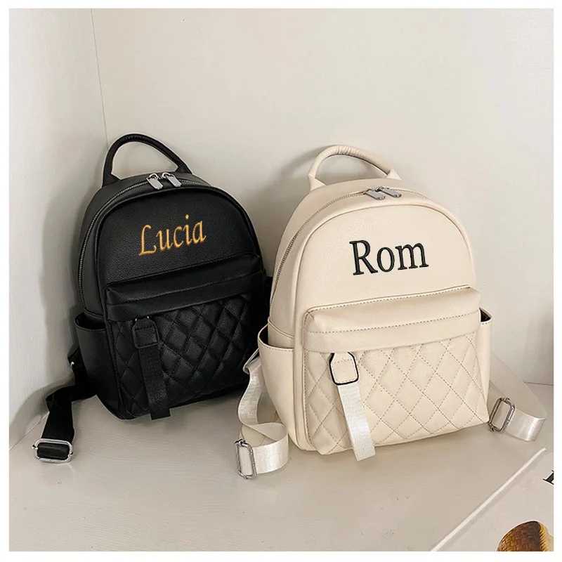 Embroidery Name Backpack Women's PU Bag Fashion Ladies Gift High ...