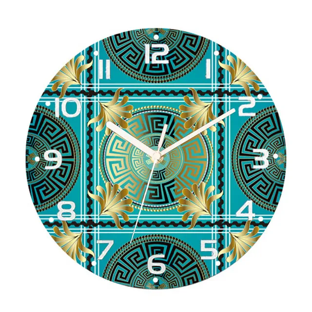 3D Luxury Gold Greek Key Meander Ornament Wall Clock Living Room ...